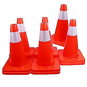 12 Pack 18" Traffic Cones Safety Road Parking Cones Weighted Hazard PVC Cones Construction Cones for Traffic Fluorescent Orange with w/4" Reflective Strips Collar Plastic Safety Signs (12)