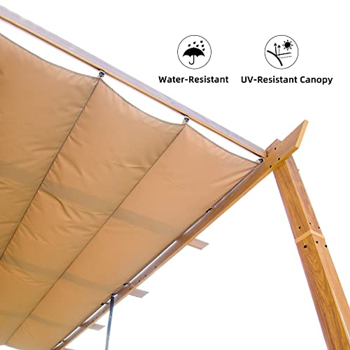 Domi 9’x13' Outdoor Retractable Pergola Against The Wall with Sun Shade Canopy, Pergolas and Gazebos Clearance, Patio Metal Canopy for Deck, Garden, Backyard(Wood-Looking)