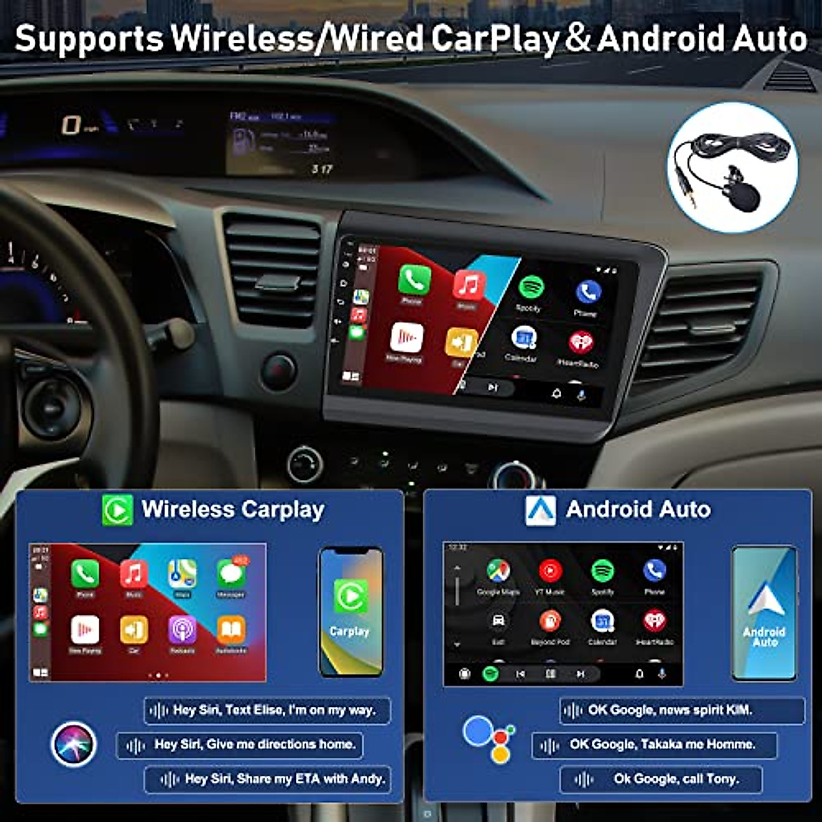 Android 2G+32G Car Stereo for Honda Civic 2012 2013 2014 2015 with GPS Navigation 9 inch HD Touchscreen Car Radio with Bluetooth FM in Dadh Head Unit with WiFi Mirror Link EQ Subwoofer Backup Camera …