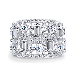 AFFY 5.42CTW Princess Cut, Baguette And Round White Simulated Diamond Cluster Engagement Statement Ring In 14k White Gold Plated 925 Sterling Silver For Women Size-5