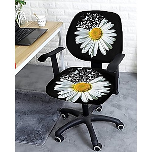 Big buy store Office Chair Cover Daisy Flower Desk Chair Cover, Protective Stretchable Universal Computer Chair Covers, Butterfly White Blooms Decorative Stretch Rotating Gaming Chair Slipcovers