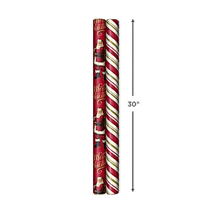 Hallmark Bulk Christmas Wrapping Paper with Cut Lines on Reverse (2 Jumbo Rolls: 160 sq. ft. ttl) Classic Santa Claus, Red and Gold Stripes, Dual-Pack (0005JXW1055)