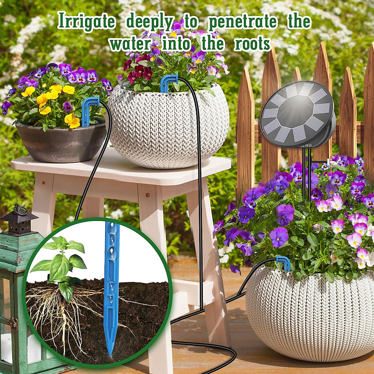 TRJZWA Solar Automatic Drip Irrigation System Kit, DIY Irrigation System for Garden Outdoor/Indoor Gardening System, Plant Watering System Drip Irrigation System, 9 Timing Modes with Anti-Siphon Set