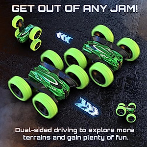 SHARKOOL Remote Control Car | 2.4Ghz Mini RC Cars with Rechargeable Battery, 360° Flips Rotating Double Side Stunt Car | Electric Toy Cars for Kids | Birthday Gift for Boys &amp; Girls-Green