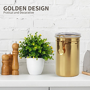 blueden Kitchen Canister 41 oz,Airtight Stainless Steel Kitchen Food Storage Container for Coffee Beans,Beans,Tea,Flour, Cereal,Sugar.Coffee Container with Airtight Clear Lid and Locking Clamp.Gold