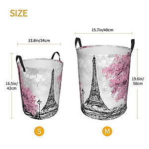 Gbuzozie 38l Round Laundry Hamper Retro Paris Eiffel Tower Storage Basket Waterproof Coating Organizer Bin For Nursery Clothes Toys