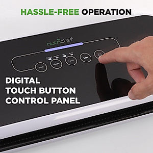 NutriChef Automatic Vacuum Air Sealing System Preservation with Starter Kit Compact Design, Lab Tested, Dry & Moist Food Modes with Led Indicator Lights, 12", Black