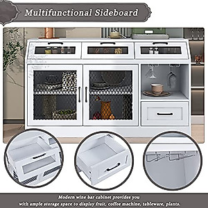 Voohek Farmhouse Buffet Cabinet with Storage, Kitchen Sideboard Multifunctional with Drawers and Door Shelves, Extra Large, White