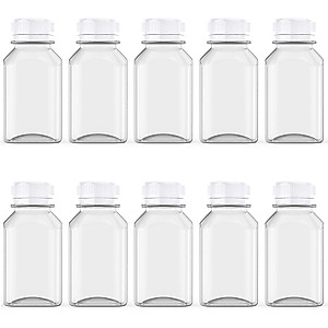 10 Pcs 5 Ounce Juice Bottles Plastic Milk Bottles Bulk Beverage Containers with Tamper Evident Caps Lids White for Milk, Juice, Drinks and Other Beverage Containers
