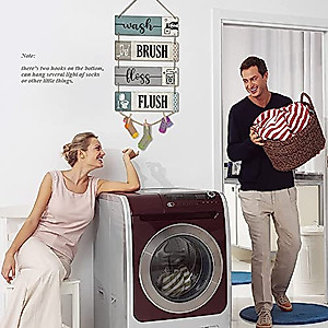 SAC SMARTEN ARTS Bathroom Wall Decor Rustic Bathroom Wall Art Funny Bathroom Wall Hanging Sign - Wash Brush Floss Flush - 4 Pieces Wood Bathroom Decorations for Wall 13.8 x 4 inch