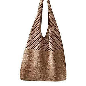 Crochet Tote Bag Knitted Shoulder Bag Vintage Hollow Out Handbag Tote Bag Aesthetic Crochet Hobo Bag Purse Brown