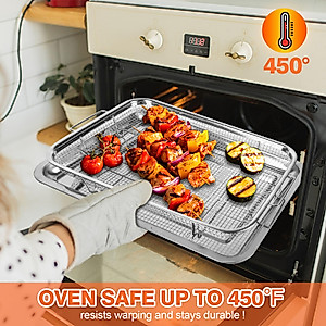 Air Fryer Basket for Oven Stainless Steel, 15 x 11 Inch Air Fryer Accessories Oven Rack and Crisper Tray, 2 Piece Nonstick Bacon Cooker Broiler Pan for Oven, Bakeware Sets Oven Rack set