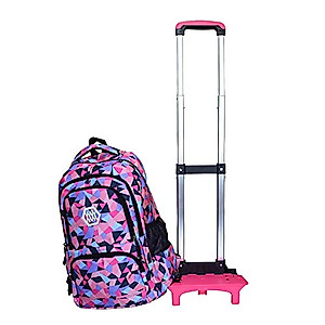 VILINKOU Rolling Backpack for Girls Trolley School Bag Wheels Backpack Luggage Waterproof Climbing Stairs (Black with Two Wheels)