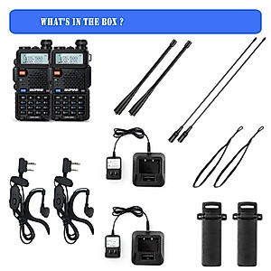 BAOFENG UV-5R Radio 2Pack(VHF & UHF), Long Range Handheld Ham Radio with 4 Rechargeable 1800mAh Battery, Radio with Earpiece and Programming Cable