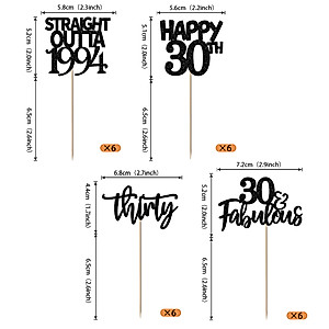 24 Pack 30th Birthday Cupcake Toppers Thirty Awesome Since 1994 Straight Outta 1994 Cupcake Picks 30 Fabulous Cake Decorations for 30th Birthday Anniversary Party Black