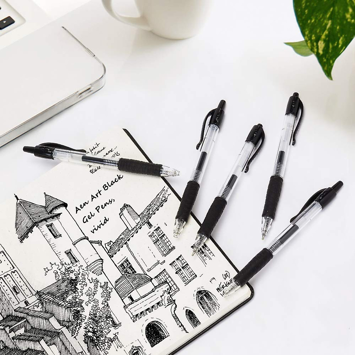 Gel Pens, 20 Pack Black Gel Pen Medium Point, Retractable Gel Ink Rollerball Pens with Premium Ink & Comfort Grip for Smooth Writing (0.7mm)