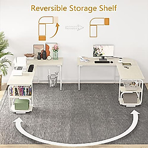 Merronix L Shaped Office Desk, Modern Reversible L Gaming Desk for Home Office, Spacious Desktop Corner Computer Desk, Beige