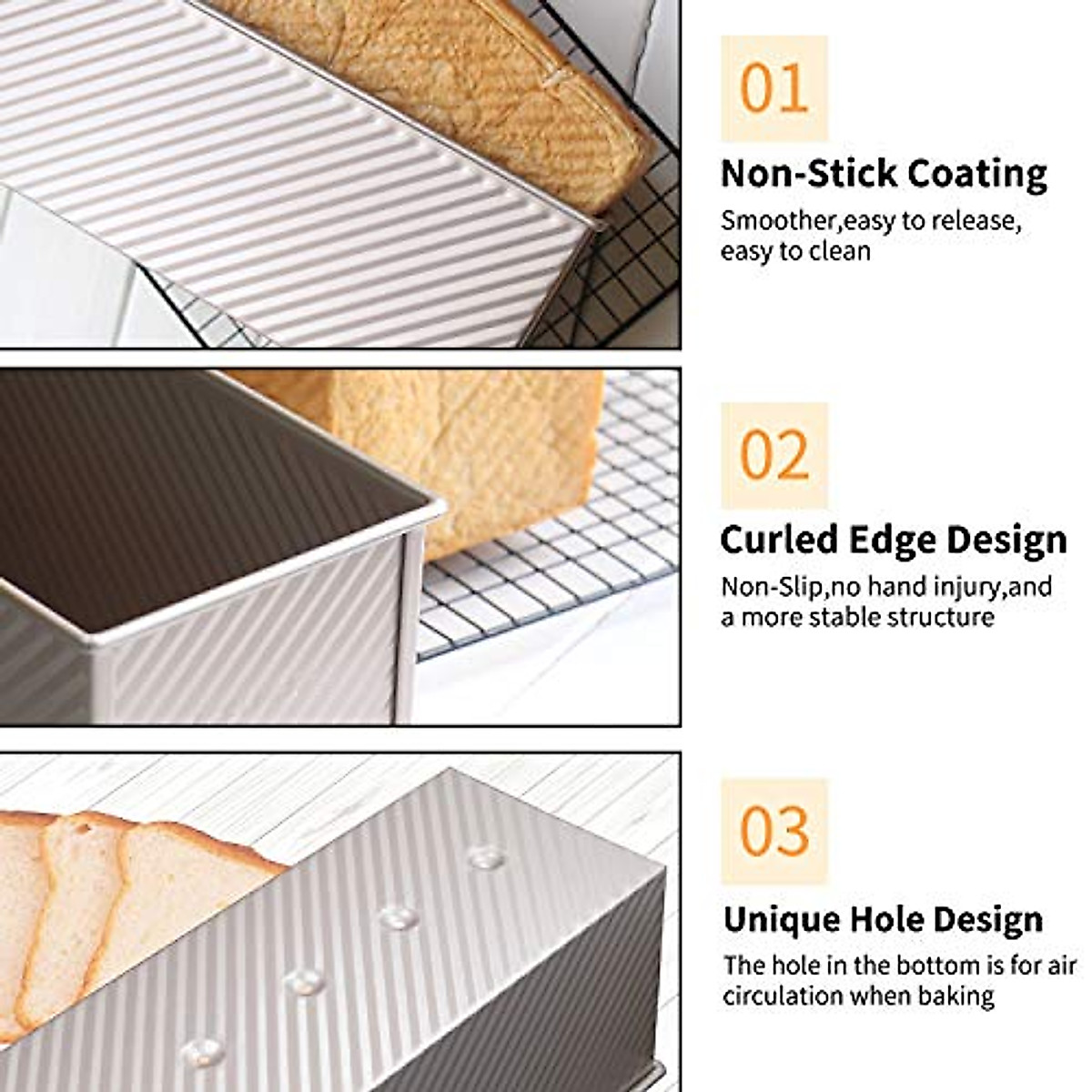 CHEFMADE Loaf Pan with Lid,Commercial Pullman Bread Pan 2.2Lb Dough Capacity,Non-Stick Bakeware Carbon Steel Bread Toast Mold with Cover for Baking Bread (Champagne Gold)