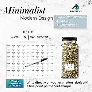 Prefdo 180 Expiration Date Labels, Waterproof Use by Food Date Labels Best by Pantry Labels Freezer Refrigerator Labels with Write-in Area for Spice Jars, Food Storage, Food Contianers(White)