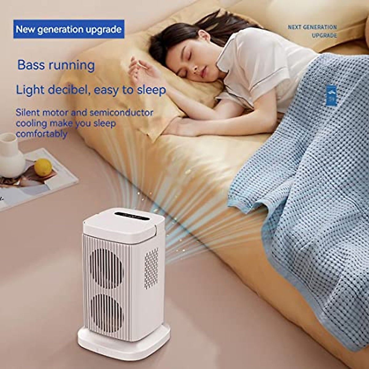Portable Air Conditioner，Semiconductor Mini Air Conditioner 85W，With Water Stripe Aurora Night Light Personal Air Conditioner，Small AC Fan 4-Speed Silent for Desk，Home，Bedroom，Room，Office，Travel-White