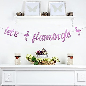 Pink Glitter Let's Flamingle Party Banner,Summer Tropical Hawaiian Bachelorette Party Bridal Shower Party Decorations Supplies