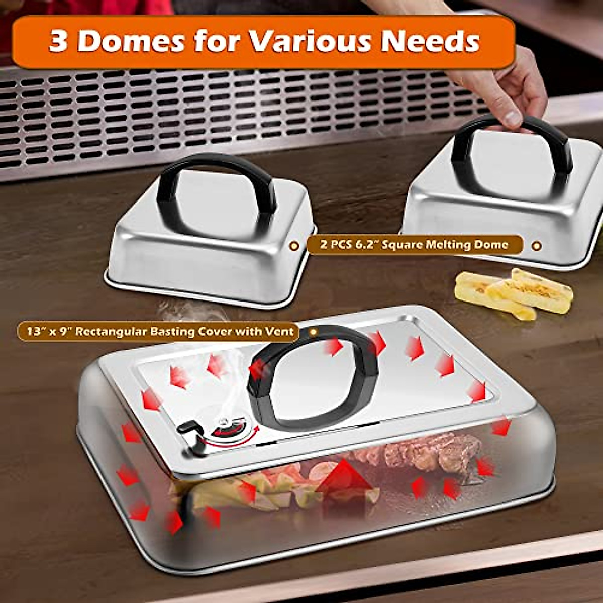 Leonyo Griddle Accessories Set of 27, Heavy Duty Stainless Steel Grill Griddle Metal Spatulas for Cast Iron Flat Top, Burger Press, Rectangular Basting Cover, 2 Square Melting Domes, 2 Carry Bags