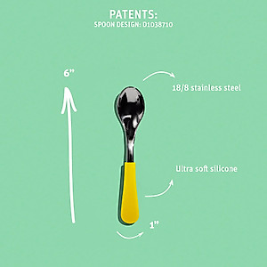 Avanchy Baby Spoons, Forks Stainless Steel and Silicone Set, Self Feeding Food Utensils, 4 Months Baby Led Weaning