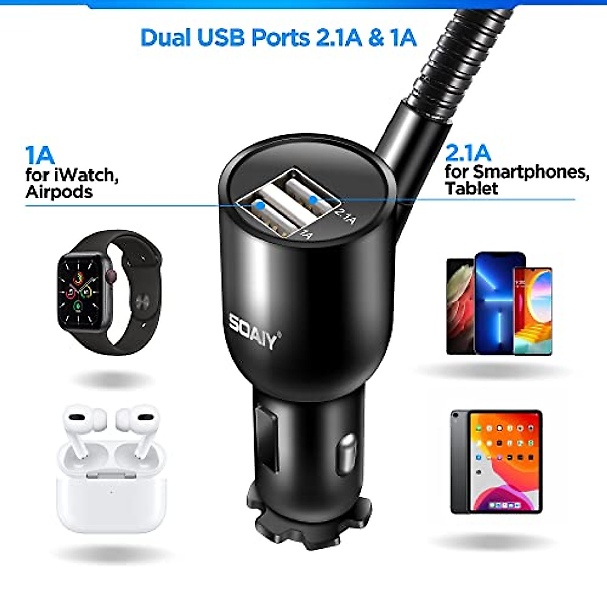3-In-1 Multifunctional Car Mount + Car Charger + Voltage Detector, SOAIY Car Mount Charger Holder Cradle w/Dual USB 3.1A Charger, Display Voltage Current for iPhone7 6s 6 5s Samsung S7 S6 S5