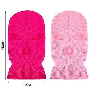 2 Pieces 3-Hole Ski Mask Knitted Face Cover Winter Balaclava Full Face Mask for Winter Outdoor Sports (Pink, Rose Red)