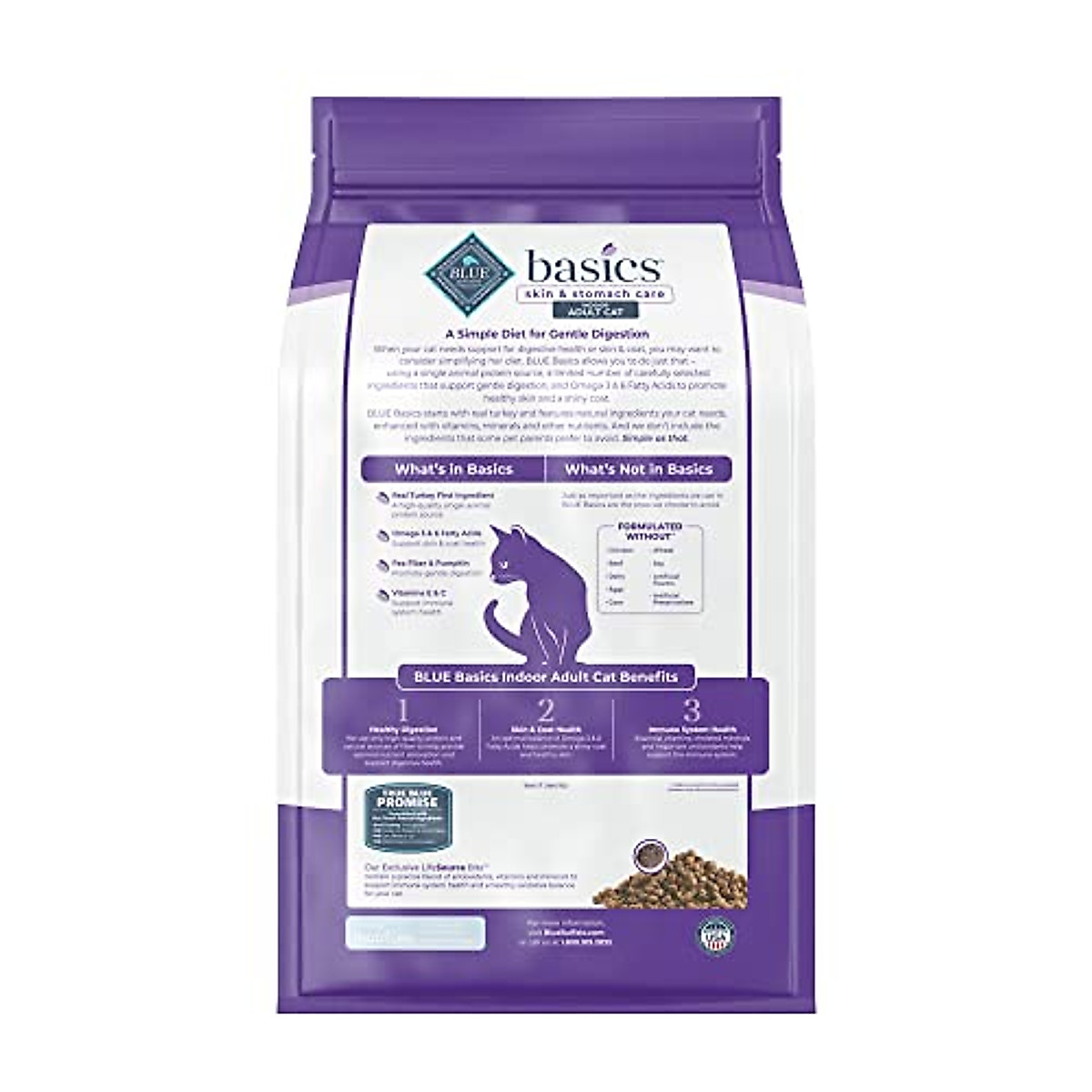 Blue Buffalo Basics Grain-Free Dry Cat Food, Skin & Stomach Care, Limited Ingredient Diet for Indoor Cats, Turkey & Potato Recipe, 5-lb. Bag