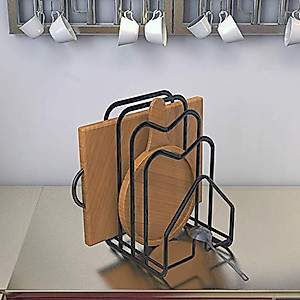 Cutting Board Rack Holder Chopping Board Organizer Stand Kitchen Pot Pan Lids Rack Organizer Flat Steel 4.92”x5.72”x8.46” (Black)