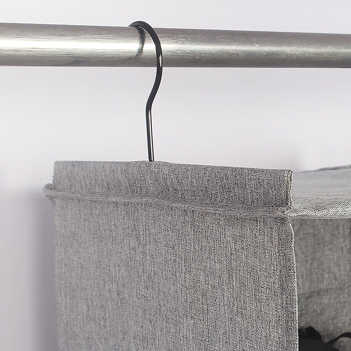 DonYeco Hanging Closet Organizer, Easy Mount Collapsible 3-Shelf Camper Closet Wardrobe Hanging Storage Shelves, Folded Clothes Towels Handbag Shoes Accessories Storage, Linen Cloth, Gray