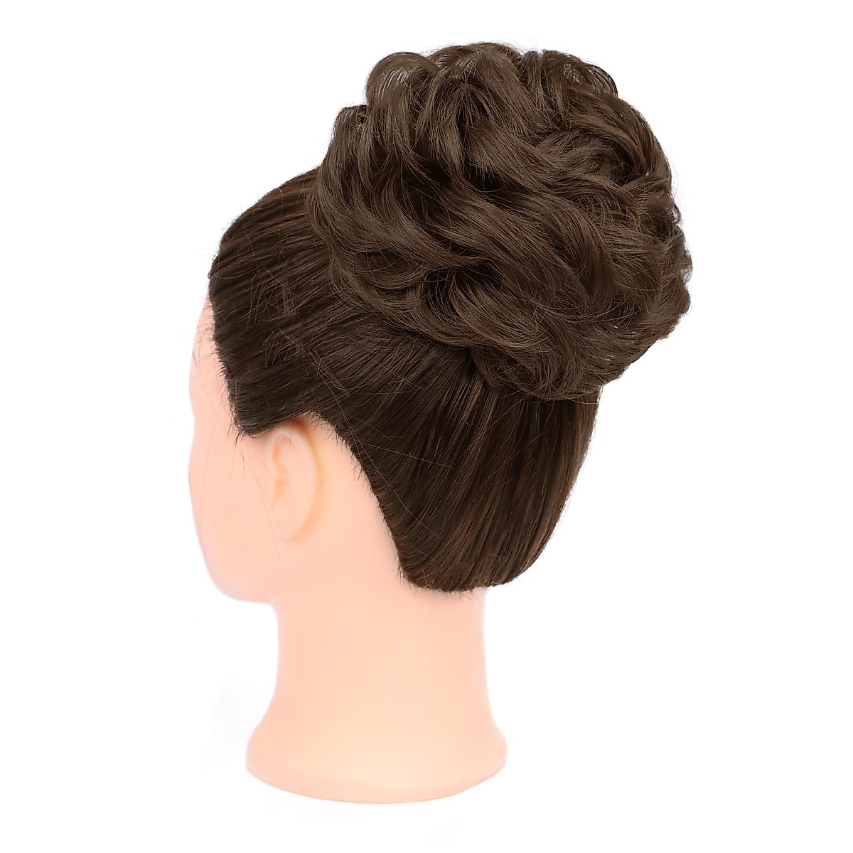 MORICA 1PCS Messy Hair Bun Hair Scrunchies Extension Curly Wavy Messy Bun Hair Synthetic Chignon Hairpieces for Women(1-8#(Medium chestnut Brown))