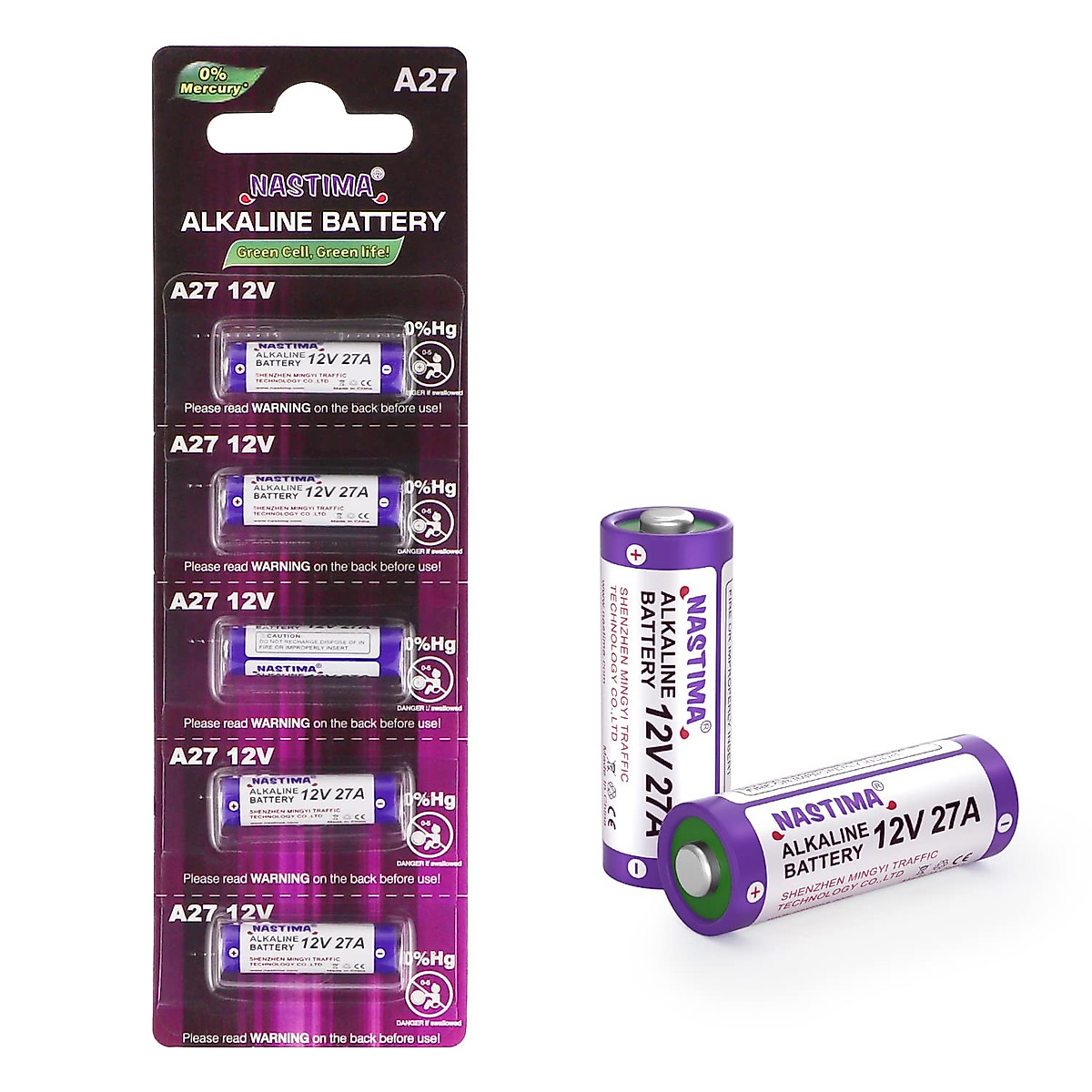 NASTIMA 12V 27A A27 Alkaline Battery, V27A LR27A MN27 L828 12V Battery (5-Pack)