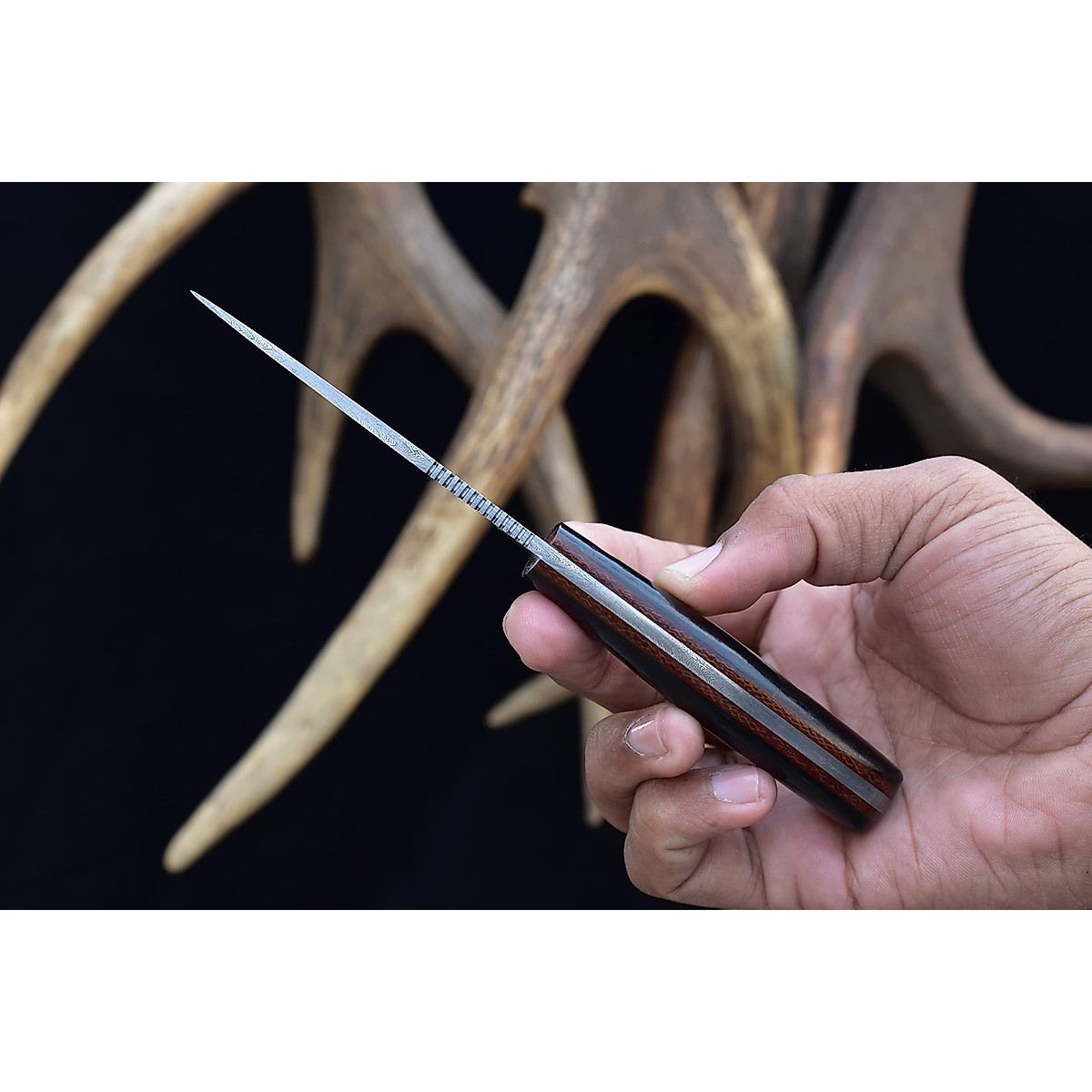 Knives Ranch Handmade Damascus Steel EDC Utility Knife - Full Tang - Burlap Micarta Handle - Heavy-Duty Pancake Sheath Snug Fit (3112-M)