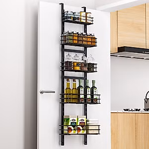 Vetacsion Pantry Door Organizer 12 Inch Wide, 5 Tier Hanging Adjustable Over the Door Spice Rack For Narrow Space