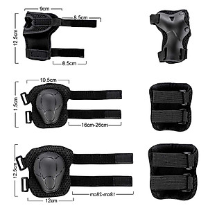 WayEee Kids Bike Helmet Set Skateboard Knee Pads, Helmet Pad Set Protective Gear Set, Adjustable for Girls Kids 3-10 Helmet Elbow Pads Wrist Guards for Sport Cycling Bike Roller Skating Scooter-Black