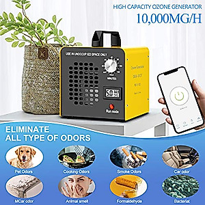 Commercial Ozone Generator 10000mg/h Remote Control Timing Ozone Machine Odor Eliminator Industrial O3 Ozone ionizer purifiers Deodorizer Ozonator for Rooms, Car, Home, auto, Smoke, Cars and Pets