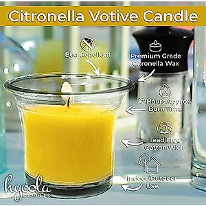 HYOOLA Clear Cup Filled Citronella Votive Candles - 12 Hour Burn Time - 12-Pack, Ideal Bug Repellent Candles, European Made