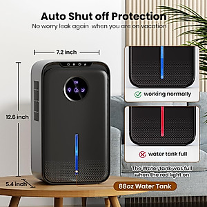 Dehumidifier,88OZ Dehumidifier for Bedroom With Drain Hose Quiet Small Dehumidifier for Bathroom Home Room Basement Portable Mini Dehumidifiers for RV Closet （800Sq.ft)