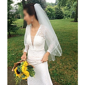 2T 2 Tier 1/8" Ribbon Crystal Circular Veil - Light Ivory Fingertip Length 36" V511