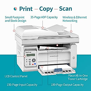 Pantum M6552NW Monochrome Laser Multifunction Printer with Wireless Networking Mobile Printing Large Paper Capacity