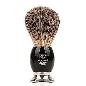 Luxury Shaving Brush for Men by VIKINGS BLADE, Ultra Heavy Acrylic & 316L Steel Handle, Super Strong Knot Backbone, Minimal Shedding, Fast Lather, Extremely Smooth & Plush on Skin (Dark Stallion)
