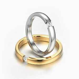 SEniutarm Engagement Love Rings Wedding Bands Unisex Fashion Cubic Zirconia Stainless Steel Couple Wedding Finger Ring Jewelry for Women/Girl Finger Rings DIY Jewelry Gifts - Golden US 10