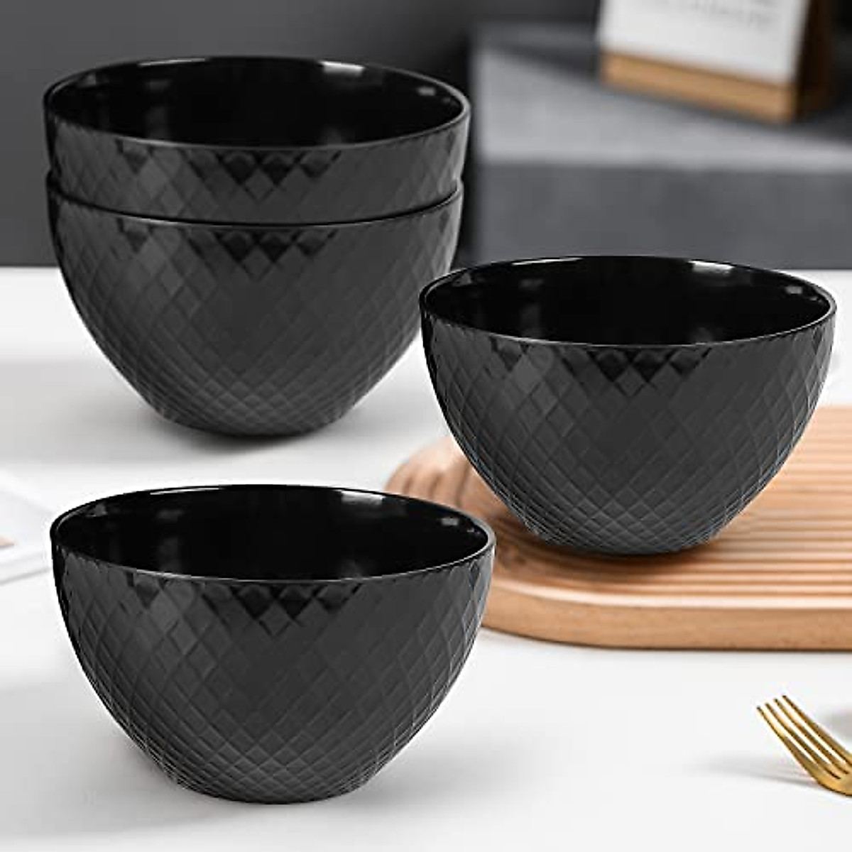 afcevnlb Unbreakable Melamine Bowls 26 OZ Dishwasher Safe BPA Free Black Bowl Dessert Bowls for Serving Soup, Oatmeal, Pasta and Salad （Set of 4）