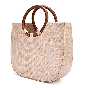 JOSEKO Summer Beach Bag, Womens Straw Handbag Straw Shoulder Bag for Beach Travel and Everyday Use Khaki 11.4" L x 3.5" W x 9.8" H