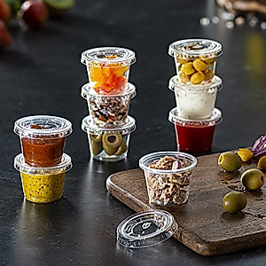 Pantry Value [200 Sets - 1 oz.] Cups with Lids, Small Plastic Condiment Containers for Sauce, Salad Dressings, Ramekins, & Portion Control