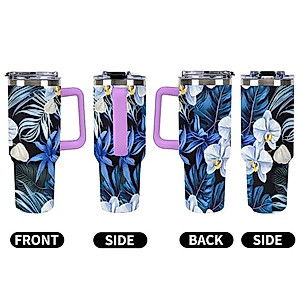 Floral Print Insulated Tumbler with Lid And Straw Stainless Steel Travel Coffee Mug 40oz Violet-style