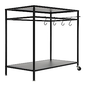 Outdoor Grill Cart,Double Shelf Dining Cart, New Upgraded Stainless Steel Double Shelf Movable Cooking Cart with Side Handle,Flattop Stand Trolley for Kitchen, Outside Backyard Patio (Black)