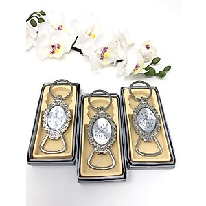 Quinceañera Keychain Bottle Opener Favor (12 PCS) - Sweet 15 Mis Quince 15 Birthday Sweet Sixteen Silver Color Metal Key Ring Gift for Guests